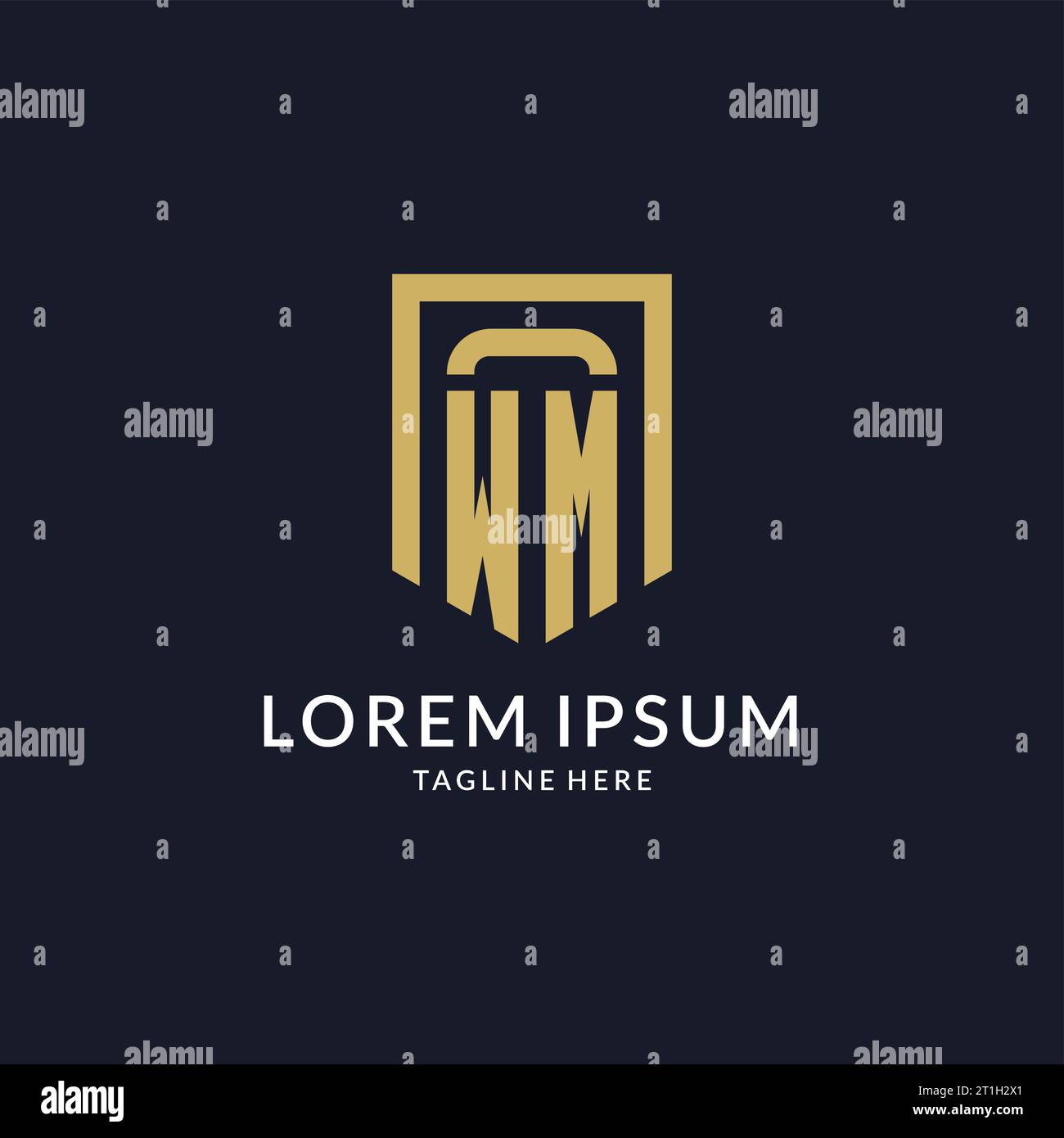 WM logo initial with geometric shield shape design style vector graphic ...