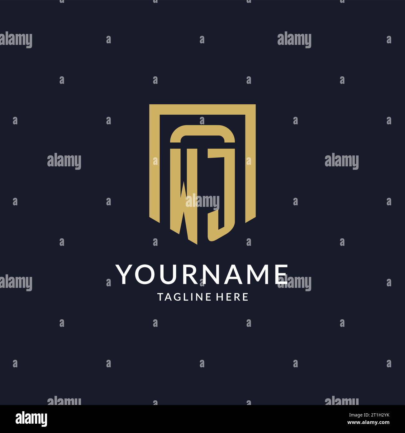 WJ logo initial with geometric shield shape design style vector graphic ...