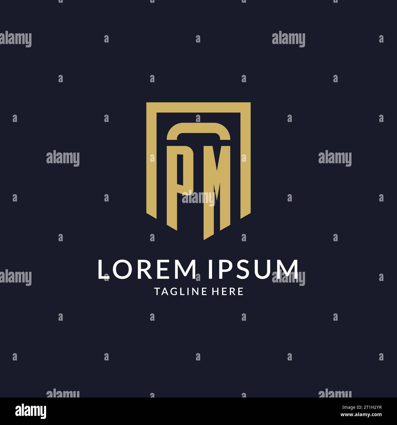 PM logo initial with geometric shield shape design style vector graphic ...