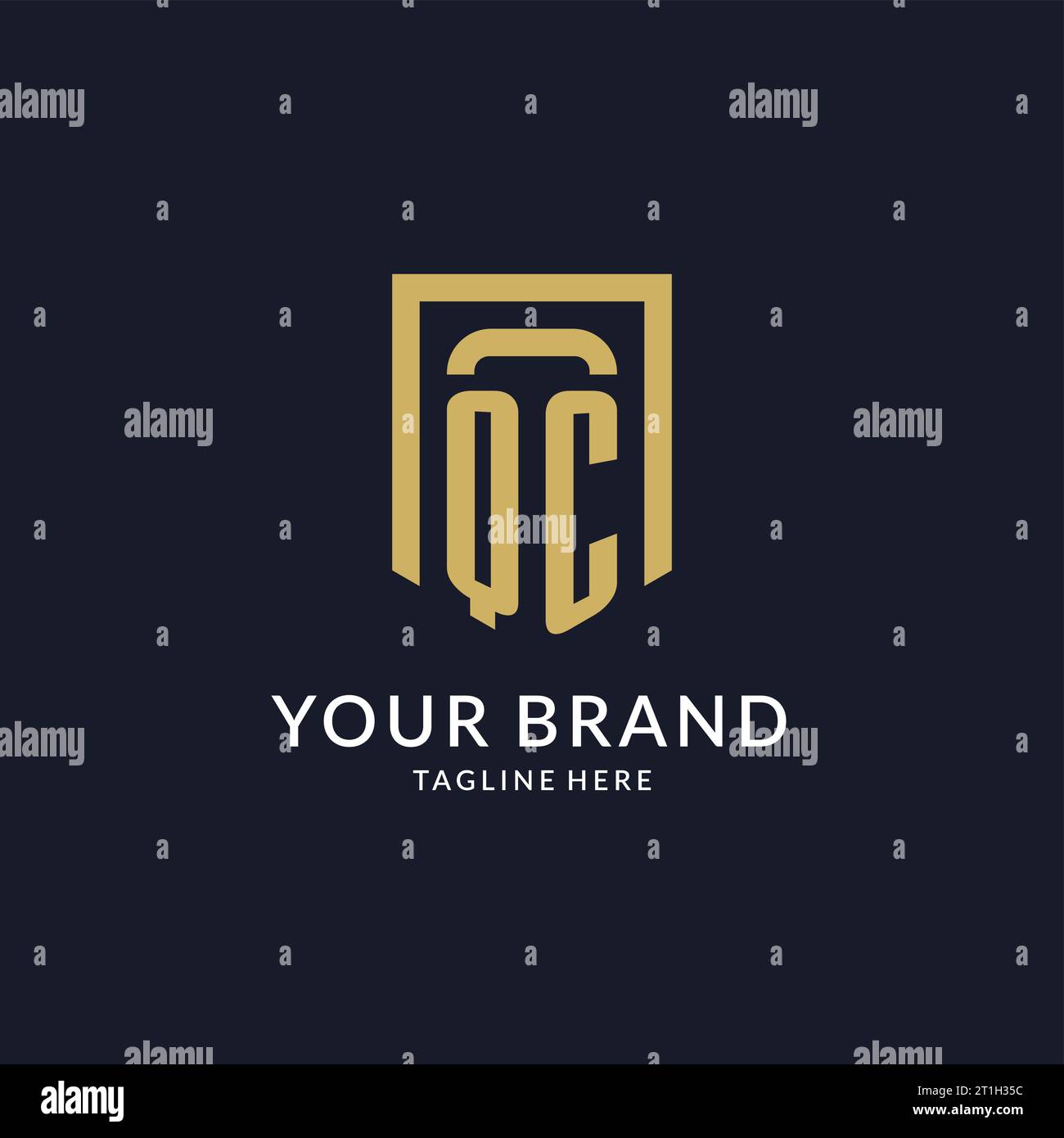 QC logo initial with geometric shield shape design style vector graphic ...