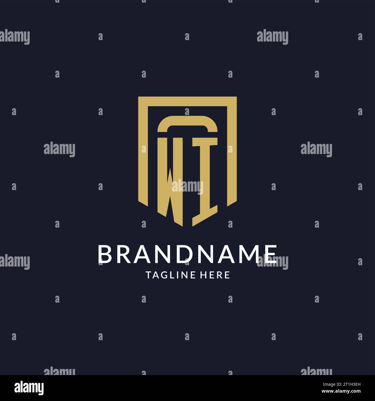 WI logo initial with geometric shield shape design style vector graphic ...