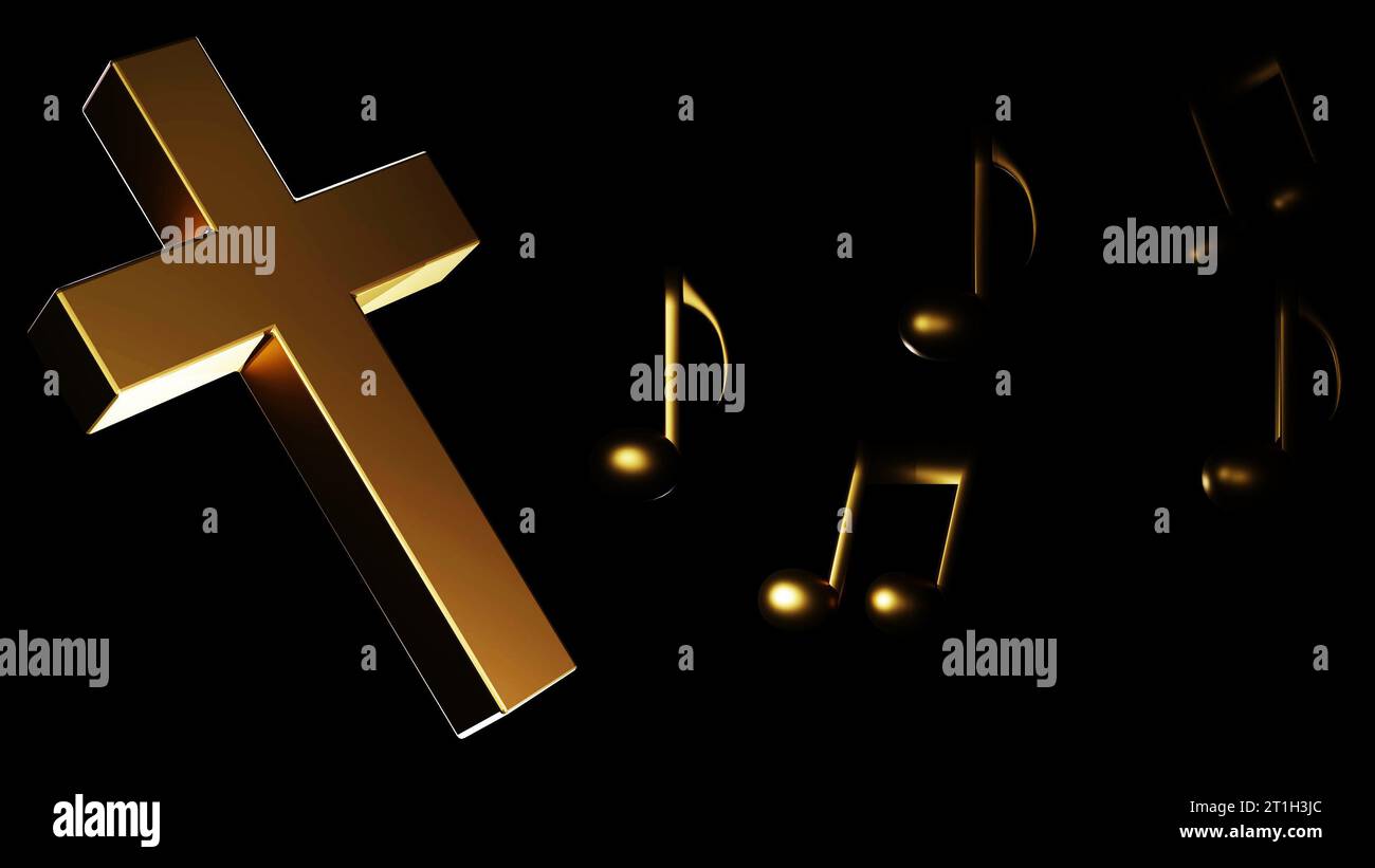 Christian cross and music notes in the low light environment black ...