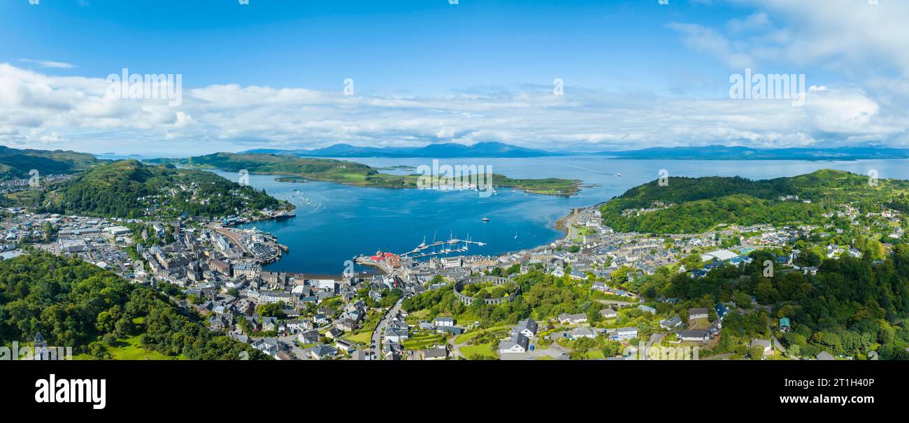 Aerial panorama of the harbour town of Oban, Argyll and Bute, Scotland, United Kingdom Stock ...