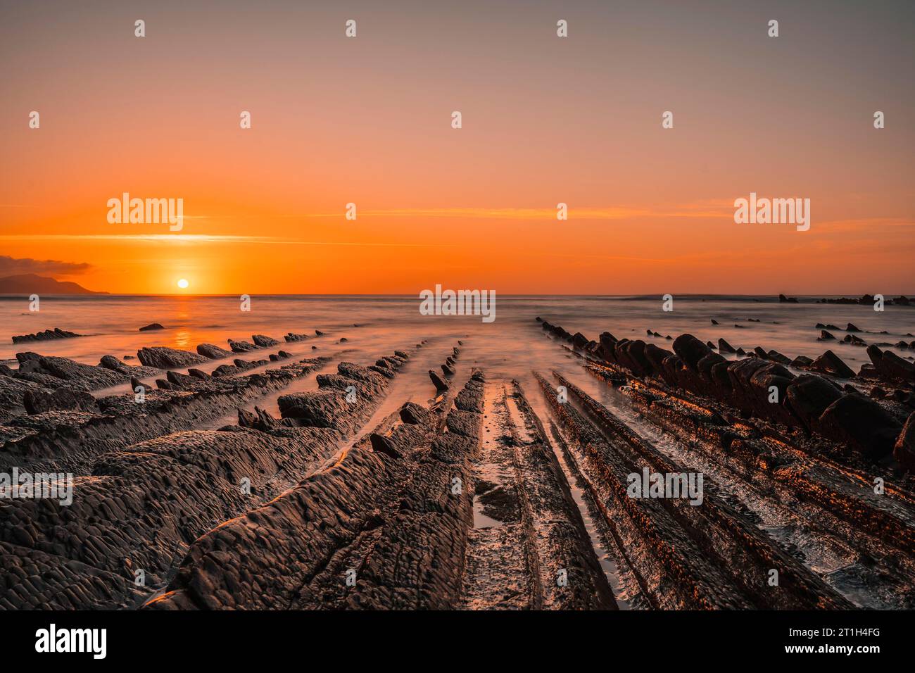 Sunset in Sakoneta, it is a beach in Deba. It is the western end of the ...