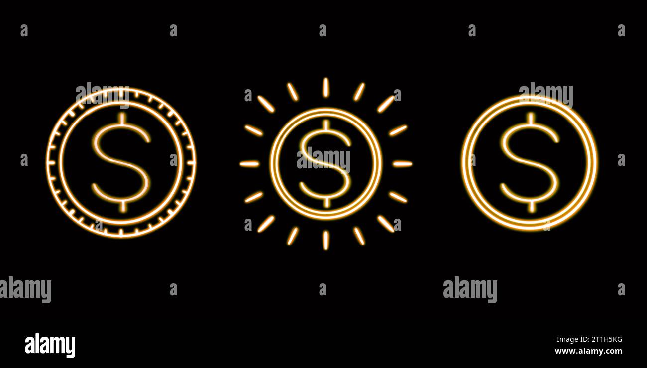 Neon Finance Set, Coins, Gold. glowing desktop icon, neon sticker, neon ...
