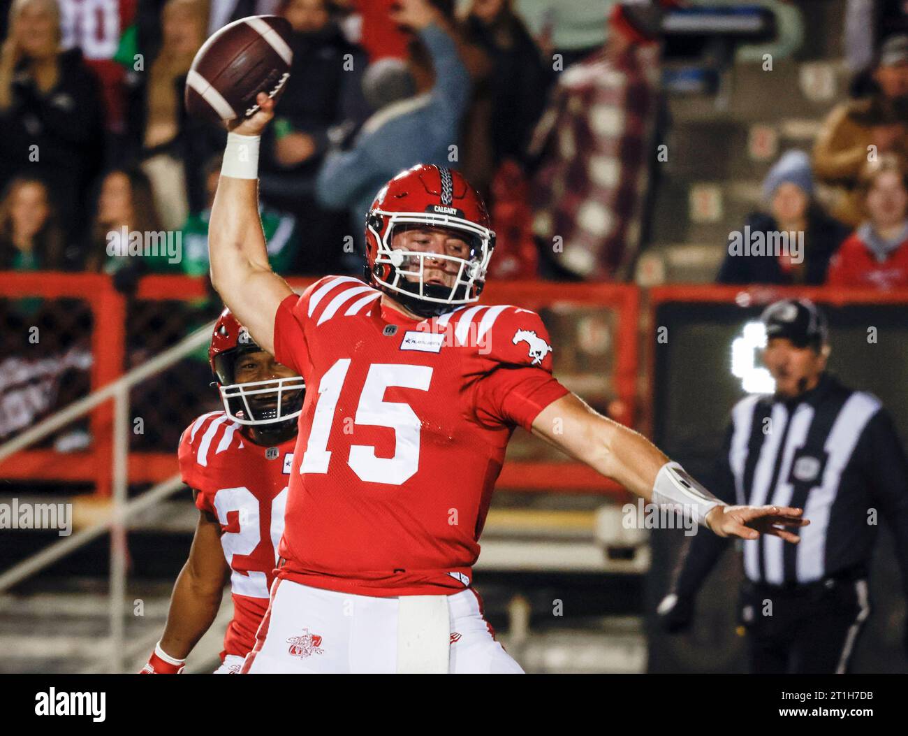 Calgary, Canada. 13th Oct, 2023. Calgary Stampeders quarterback Tommy ...