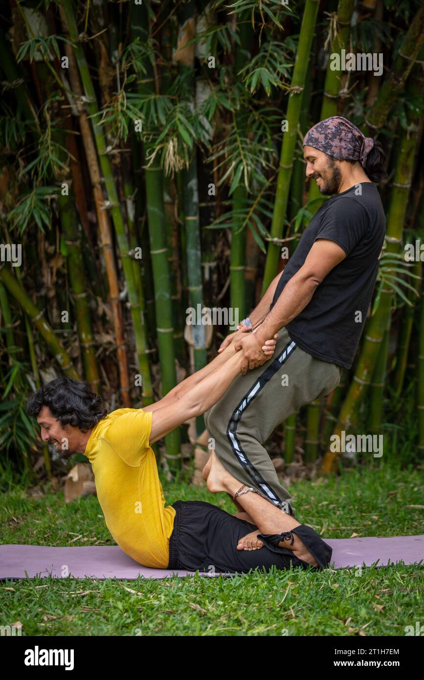 Thai massage therapy session, full body massage with bamboo background ...