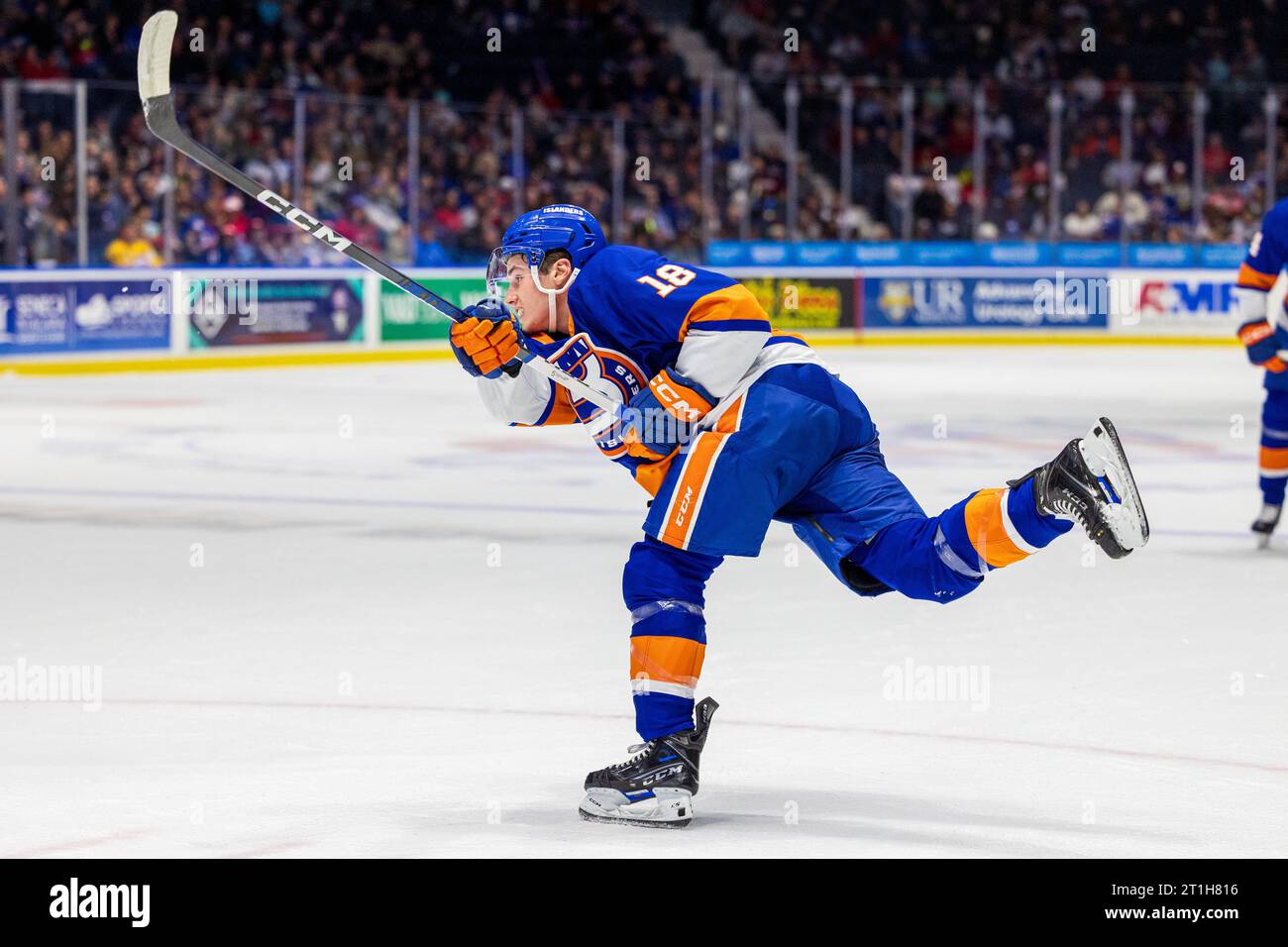 Rochester, New York, USA. 13th Oct, 2023. Bridgeport Islanders forward ...