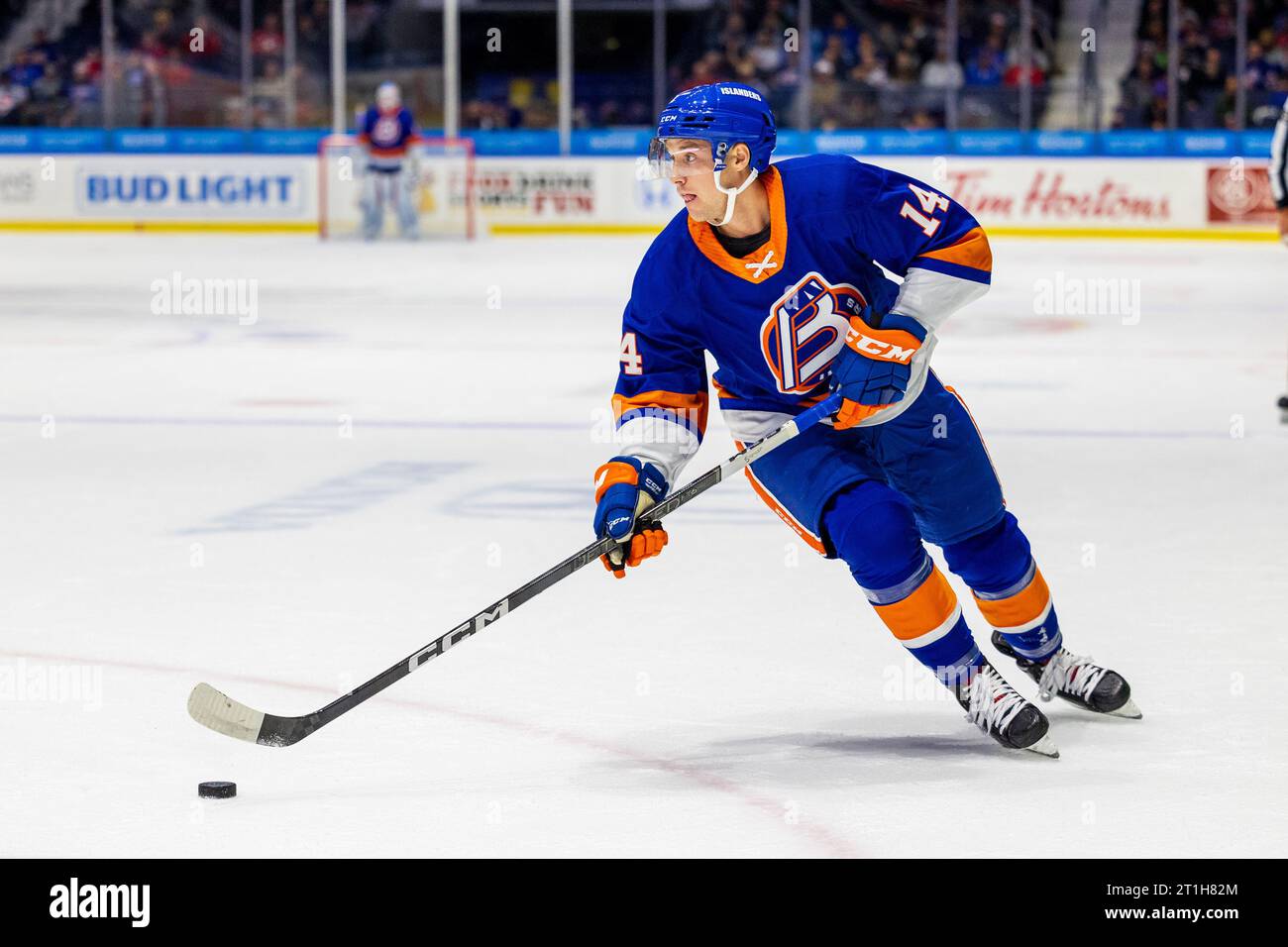 Rochester, New York, USA. 13th Oct, 2023. Bridgeport Islanders forward ...