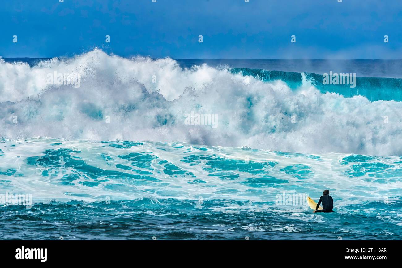 Surfer Looking Large Wave Waimea Bay North Shore Oahu Hawaii. Waimea ...