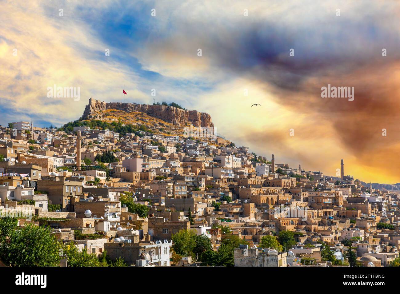 Ancient and stone houses of Old Mardin (Eski Mardin) with Mardin Castle ...