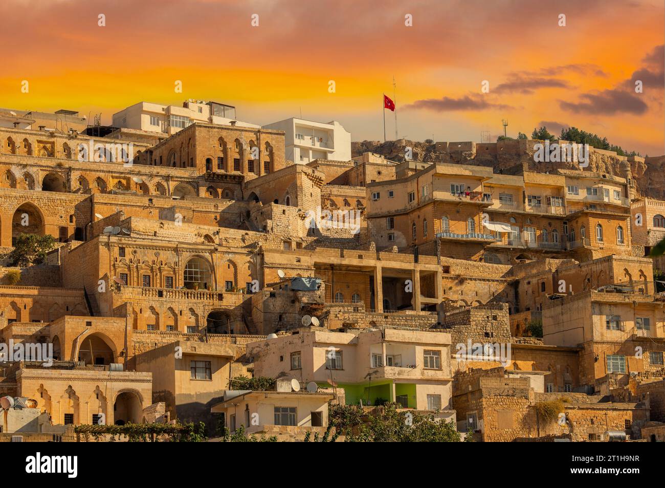 Ancient and stone houses of Old Mardin (Eski Mardin) with Mardin Castle ...