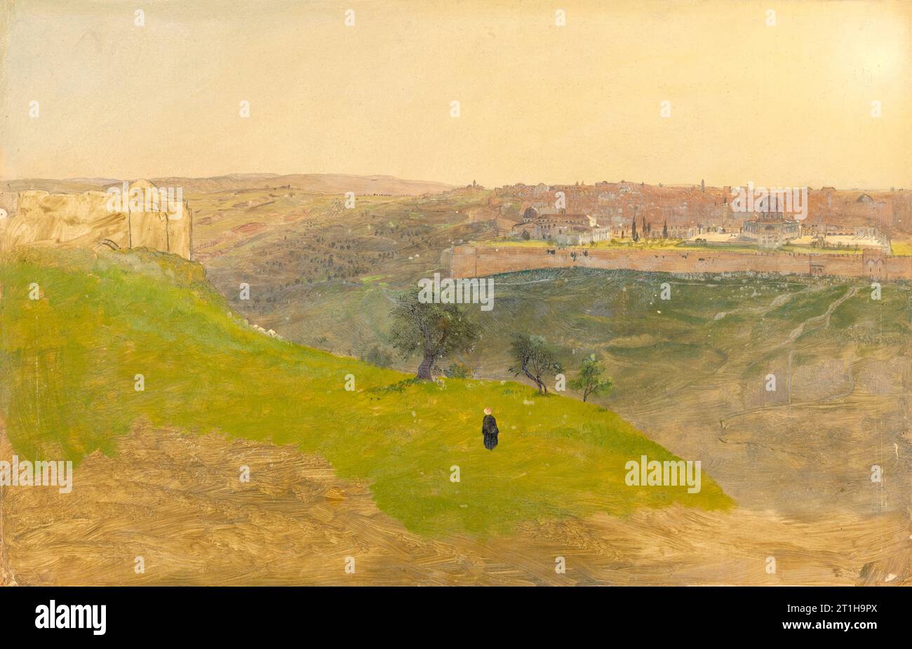 The city of Jerusalem from the Mount of Olives, 19th century oil ...