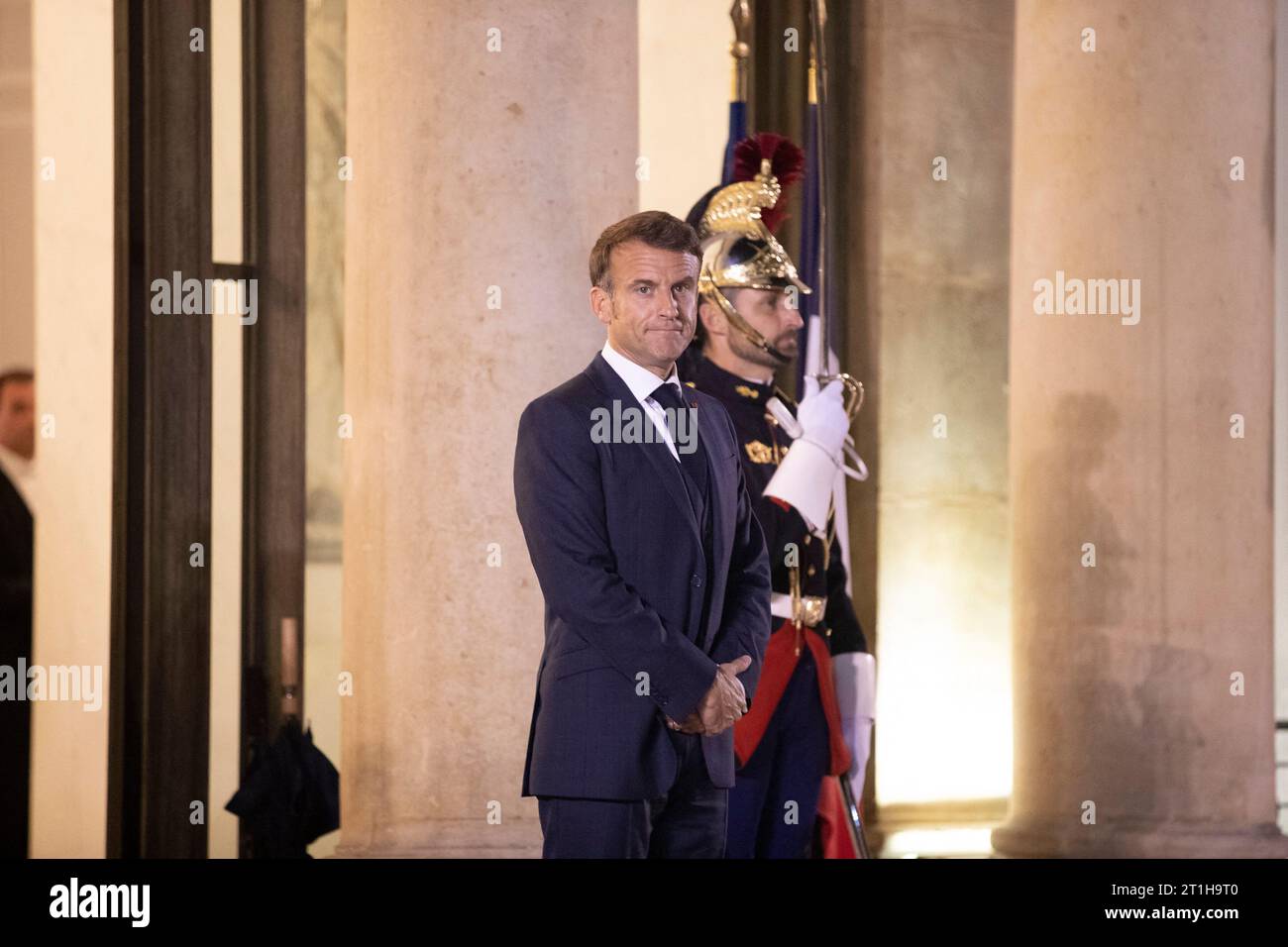 Paris, France. 13th Oct, 2023. President Emmanuel Macron awaits Sultan ...