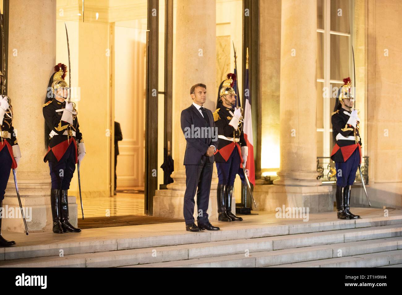 Paris, France. 13th Oct, 2023. President Emmanuel Macron awaits Sultan ...