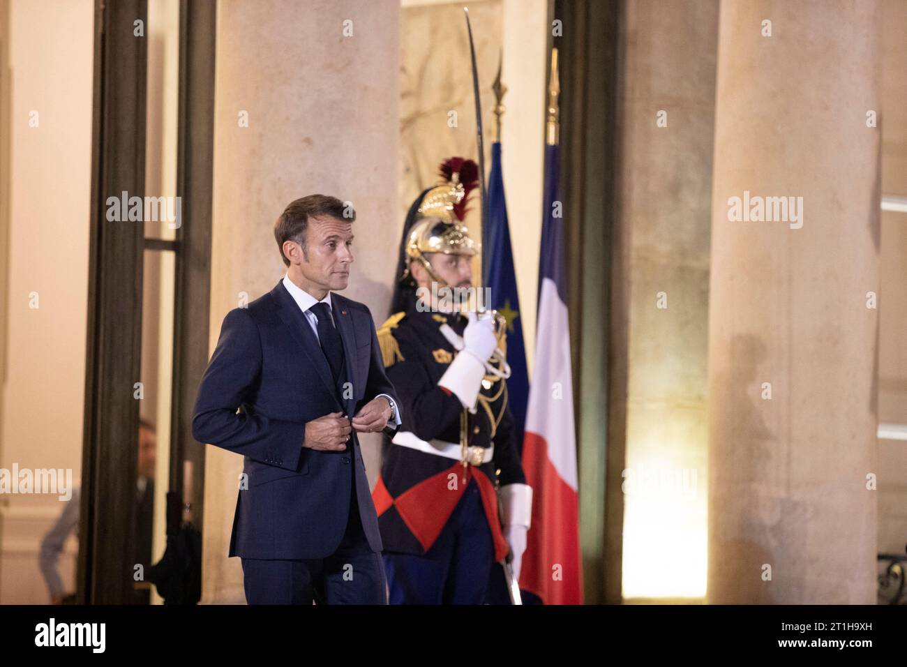 Paris, France. 13th Oct, 2023. President Emmanuel Macron awaits Sultan ...