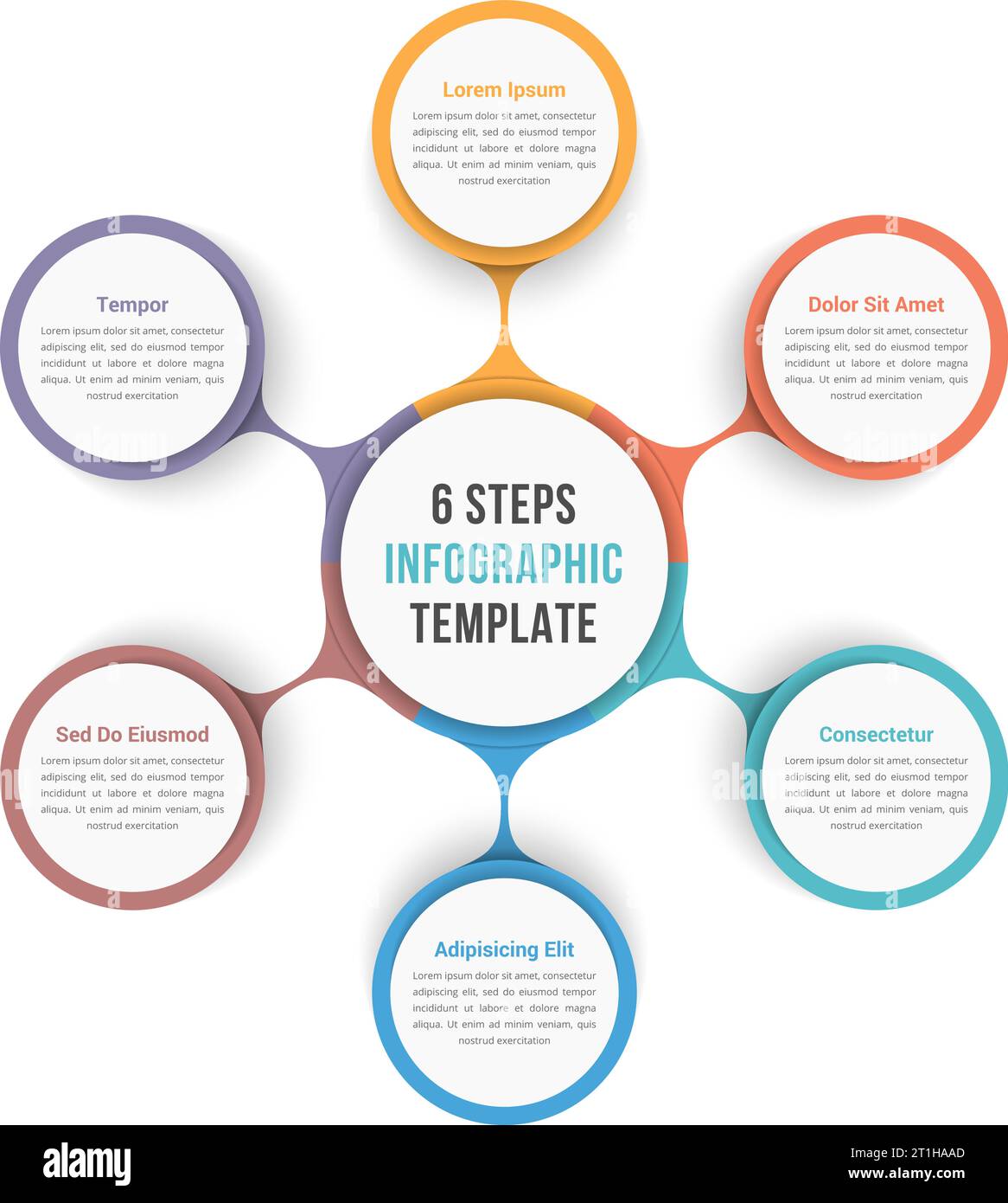 Circle diagram infographic template with six steps or options, workflow ...