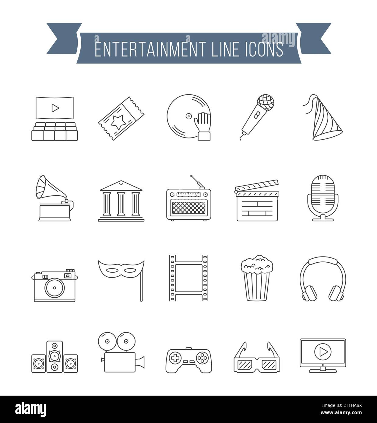 Set of 20 entertainment line icons, vector eps10 illustration Stock ...
