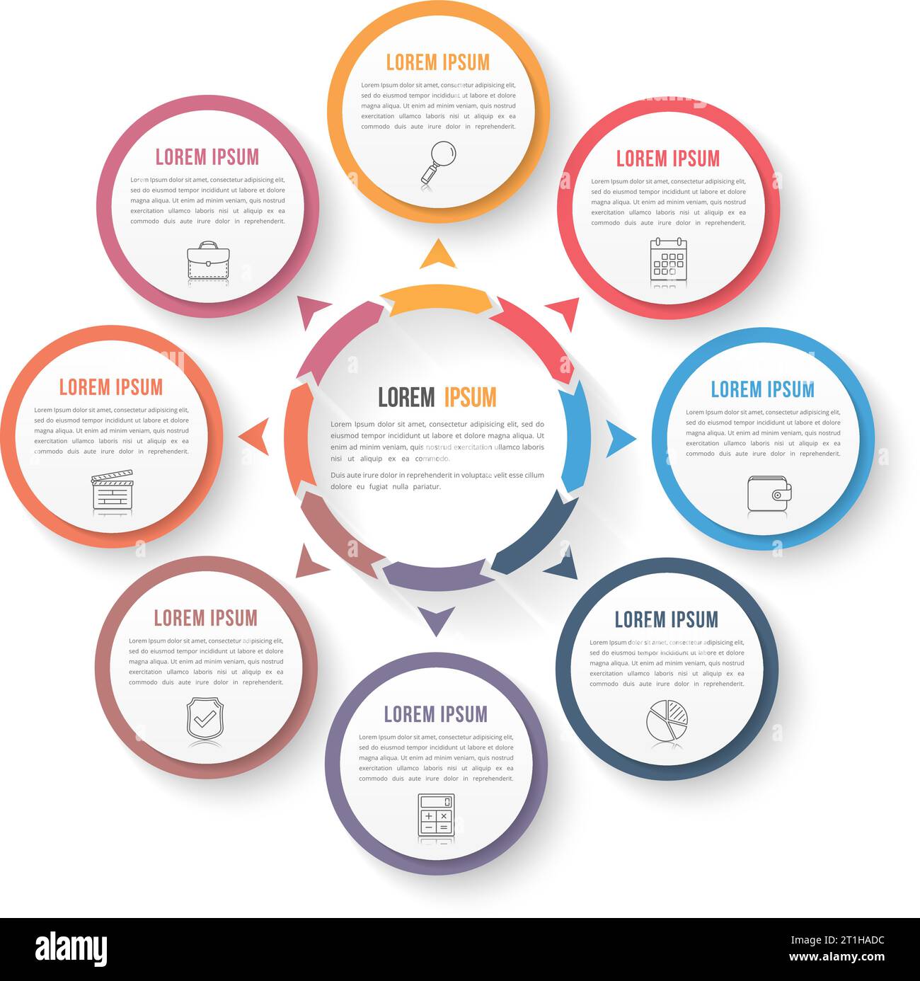 Circle infographic template with eight elements, steps or options ...