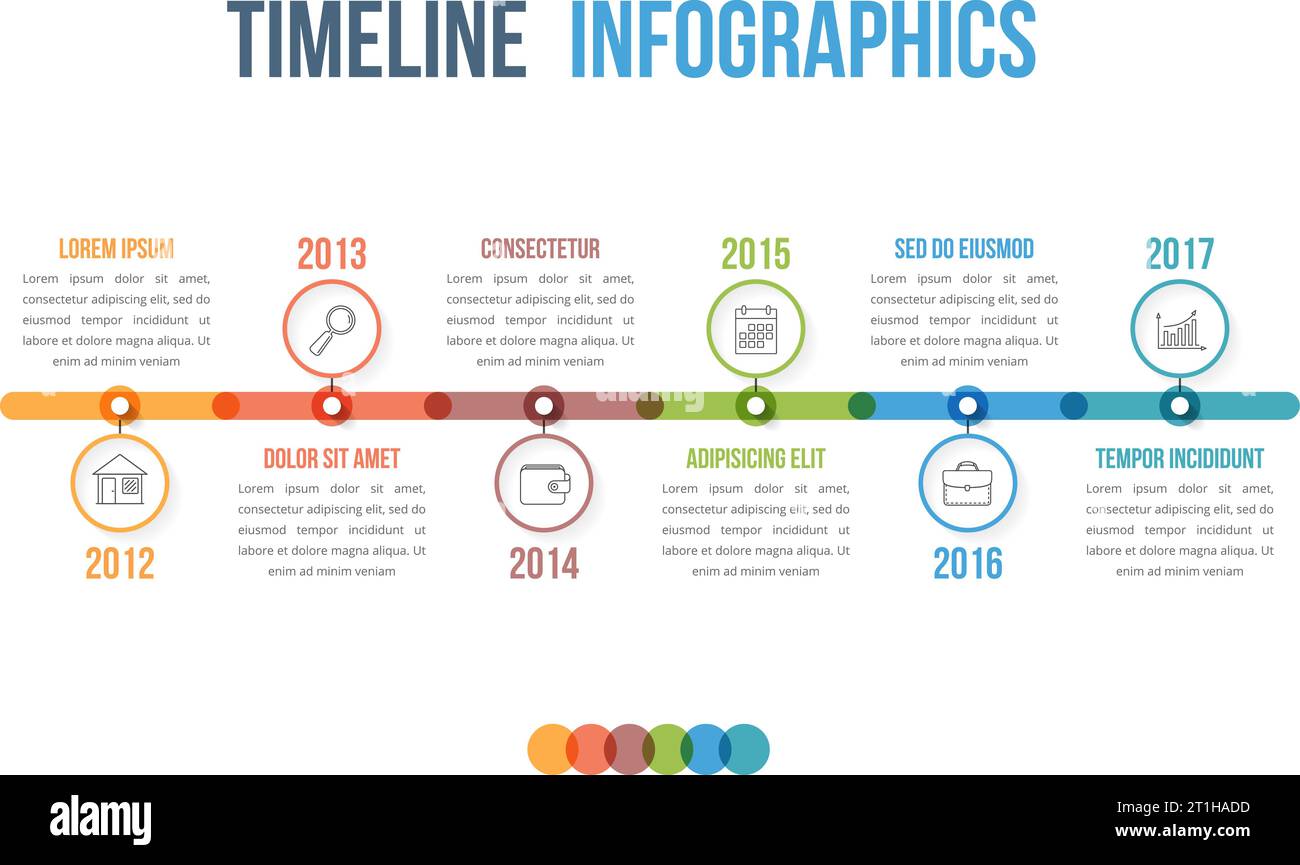 Horizontal timeline infographics template with colorful circles ...