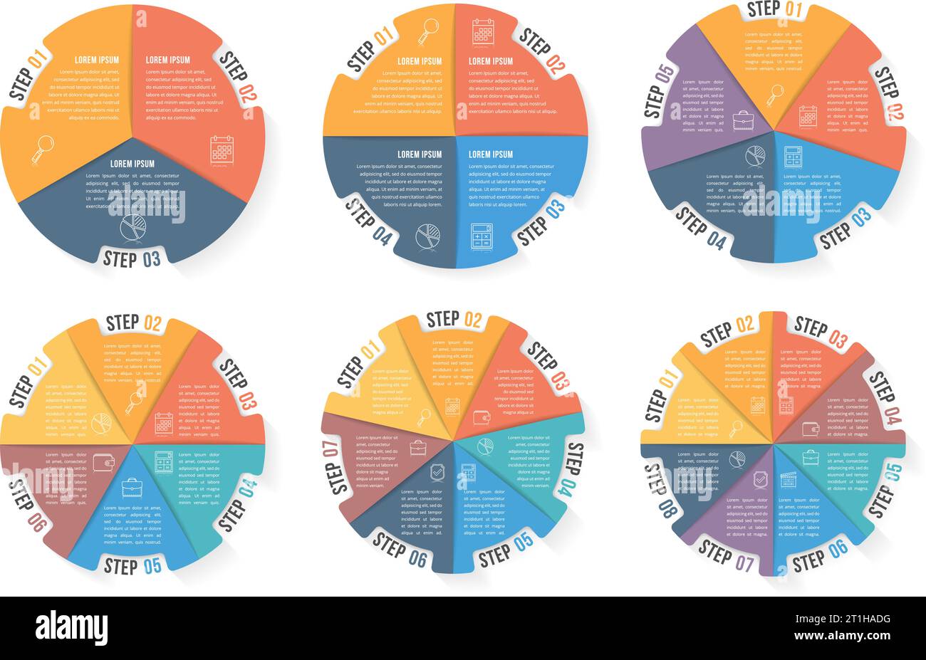 Circle infographic templates with 3, 4, 5, 6, 7 and 8 elements, steps ...