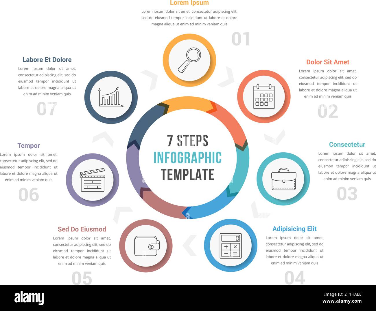 Circle diagram infographic template with arrows with seven steps ...
