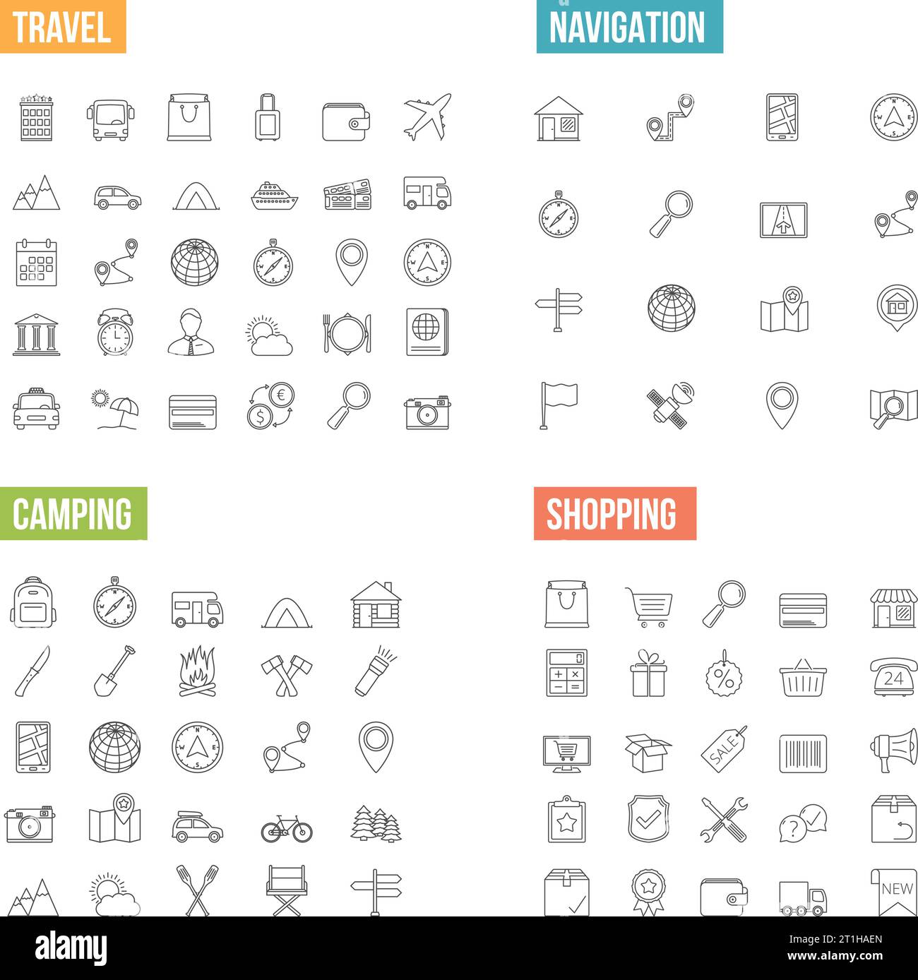 Travel, navigation, camping and shopping line icons, vector eps10 illustration Stock Vector ...