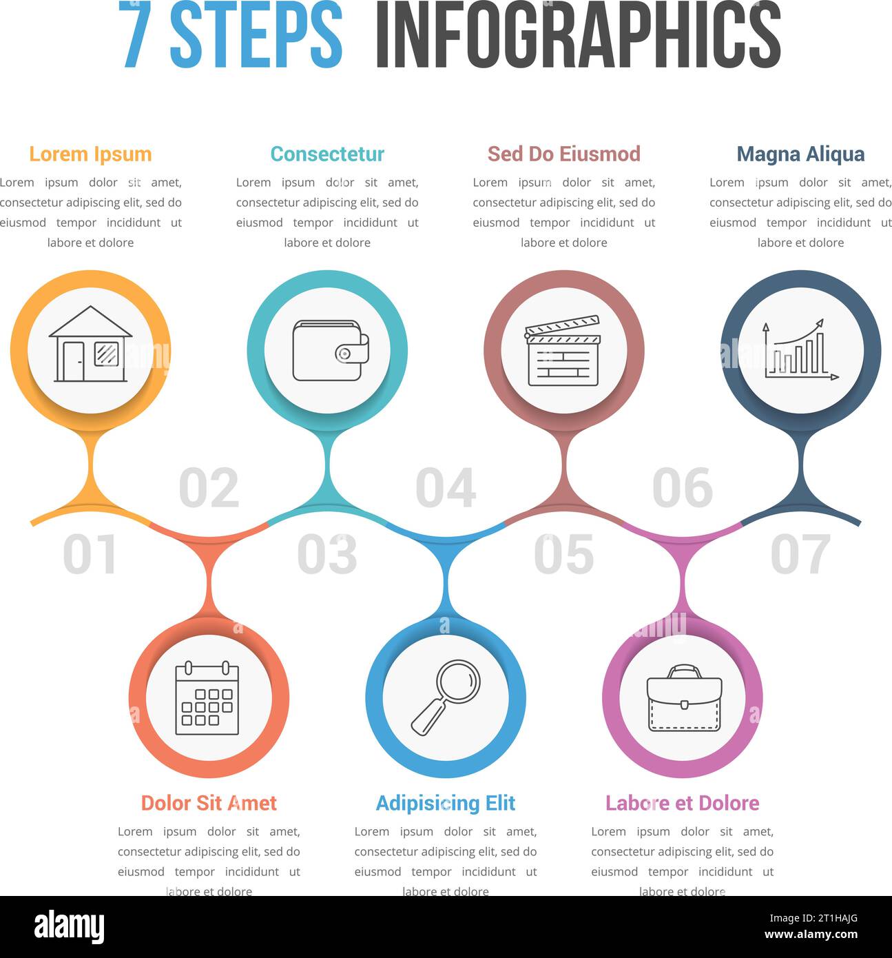 Infographic template with seven spteps or options, business ...