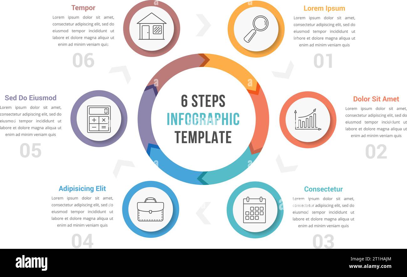 Circle diagram infographic template with arrows with six steps ...