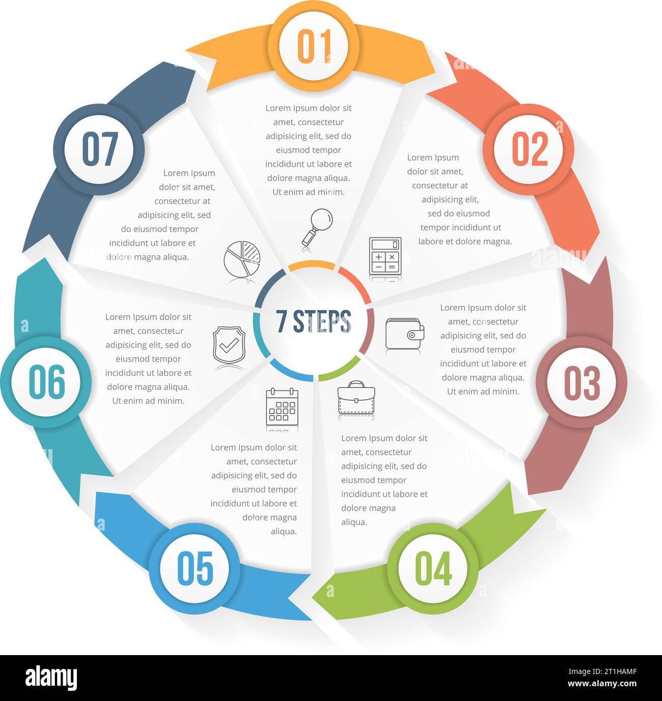 Circle infographic template with seven elements, steps or options ...