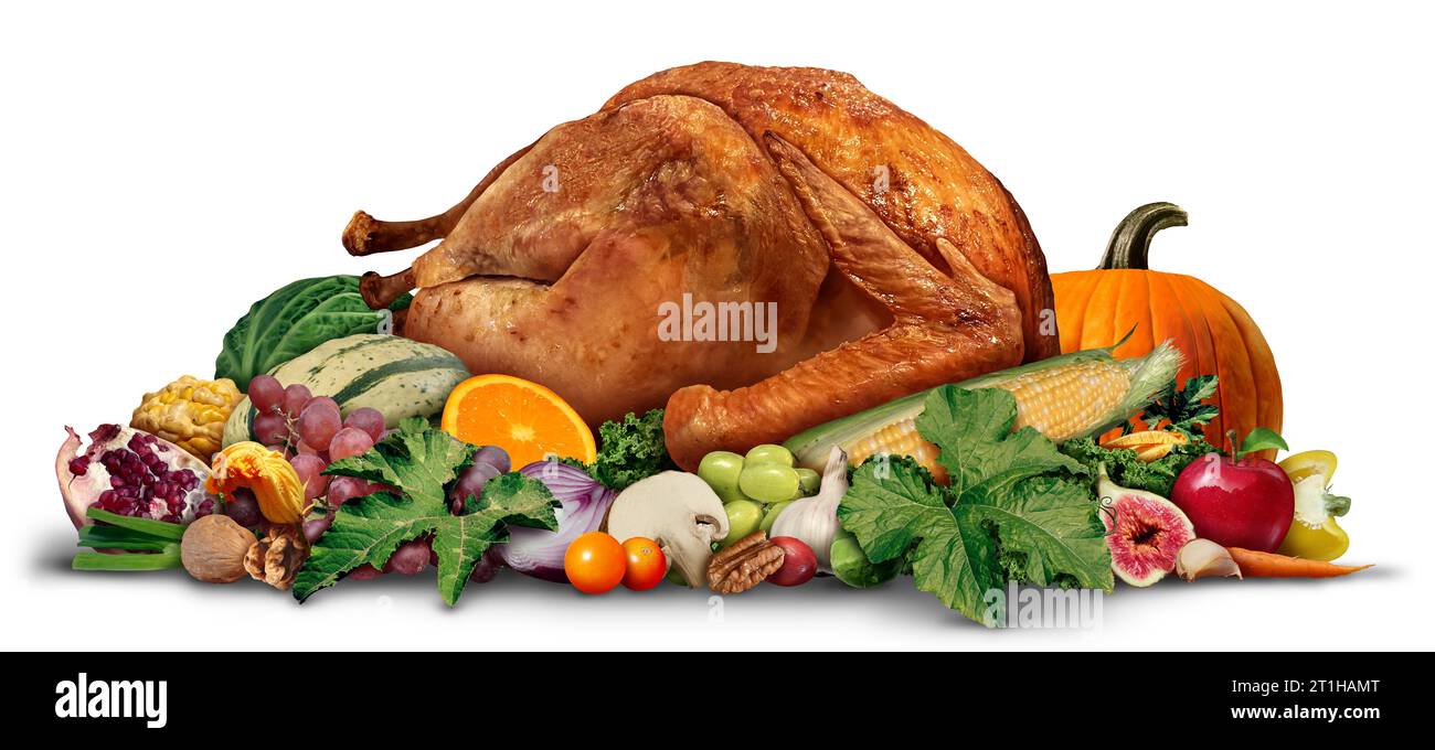 Thanksgiving roasted Turkey as a traditional autumn bountiful dinner ...