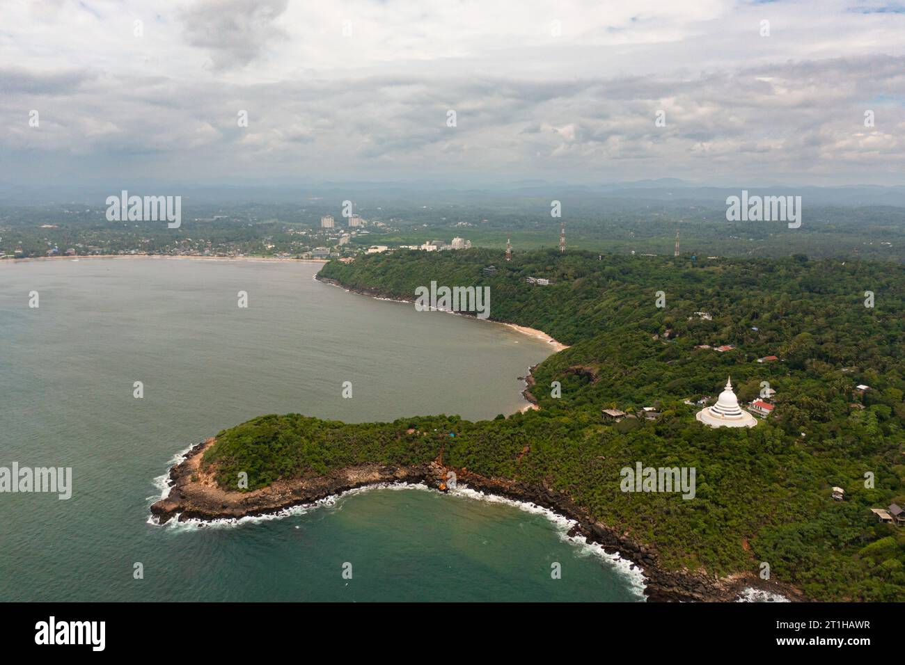 Aerial view of Japanese Peace Pagoda, Buddhist temple near Unawatuna in ...