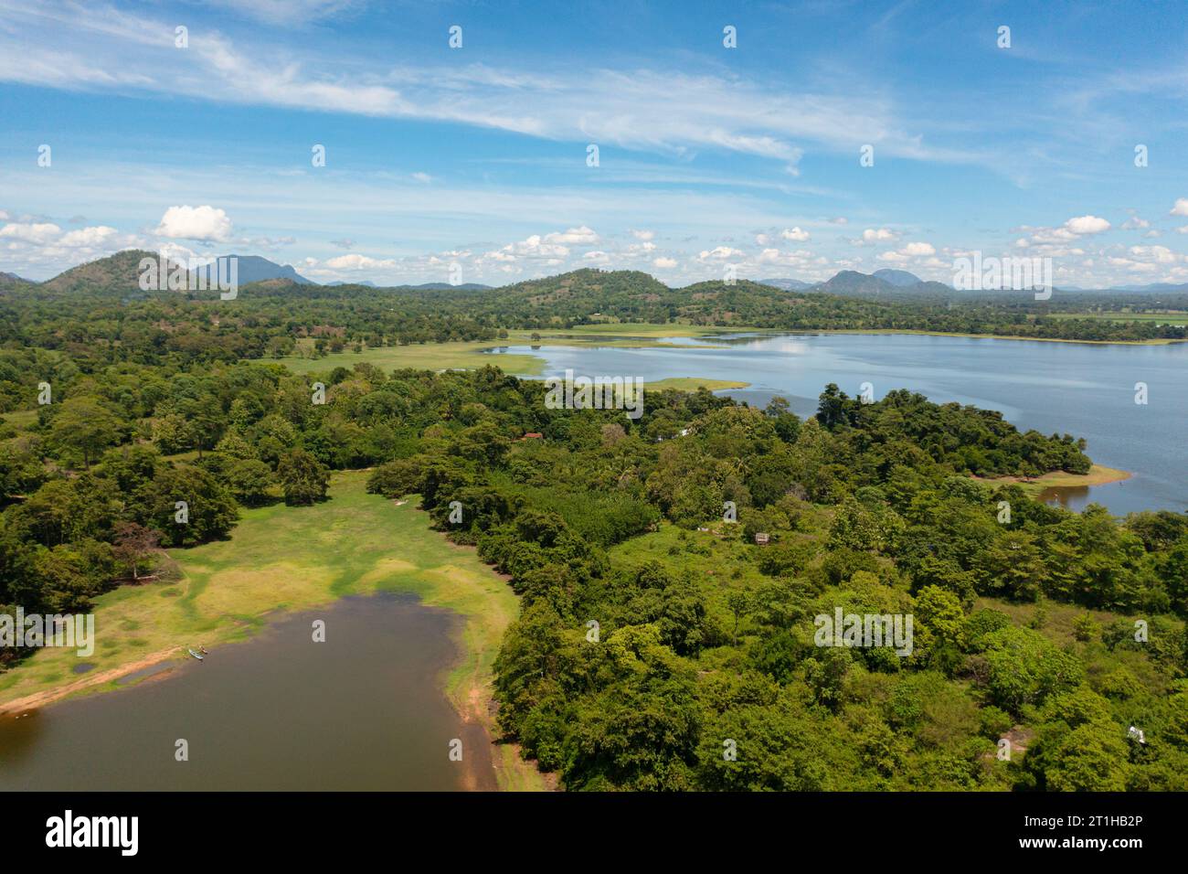 Lake among green hills drone hi-res stock photography and images - Alamy