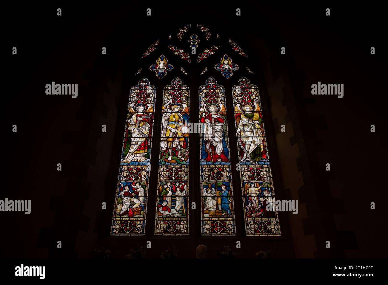 Angels in stained glass window, St Michael & All Angels Church ...