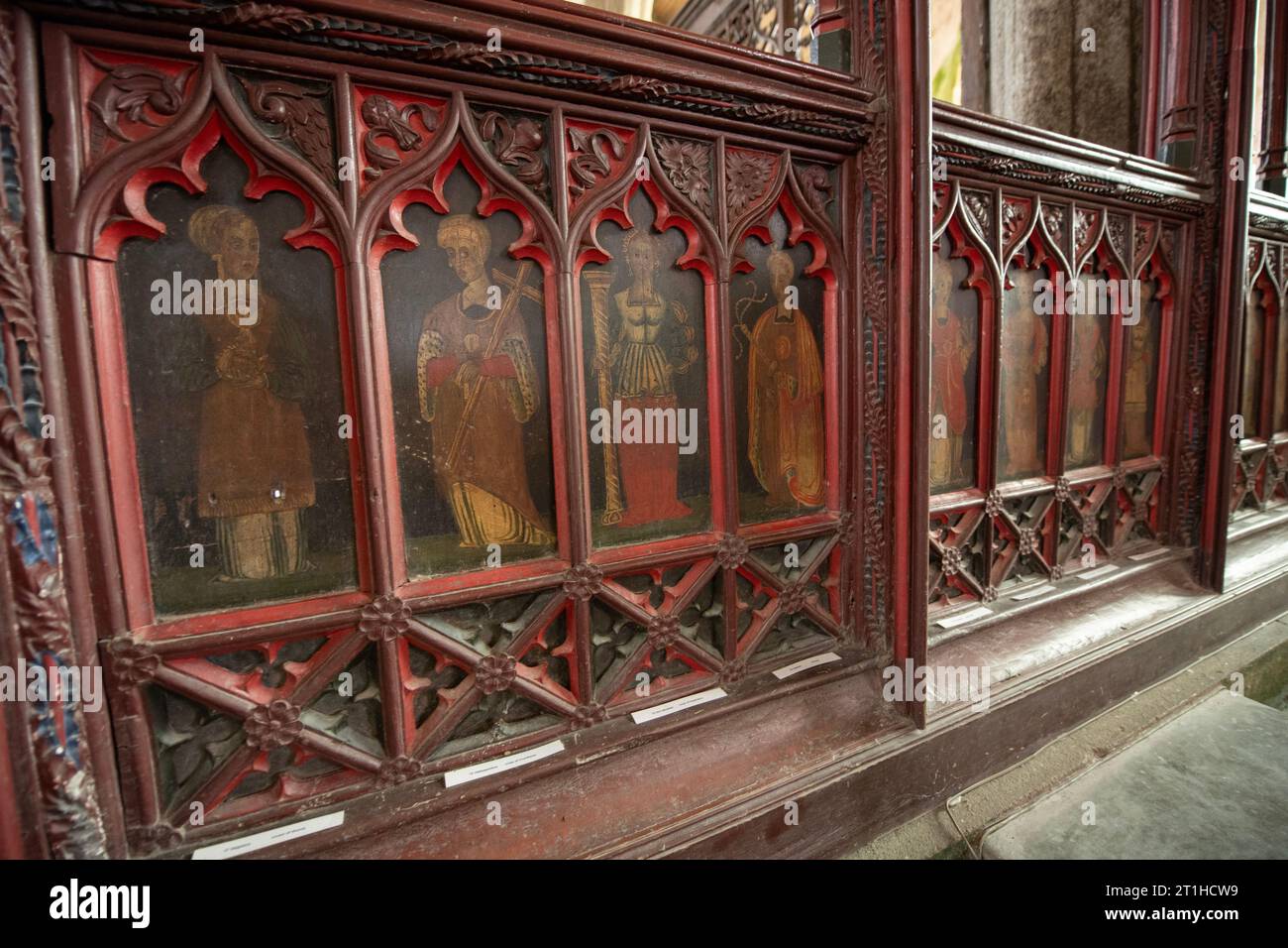 15th century painted panels on rood screen, St Peter's Church ...