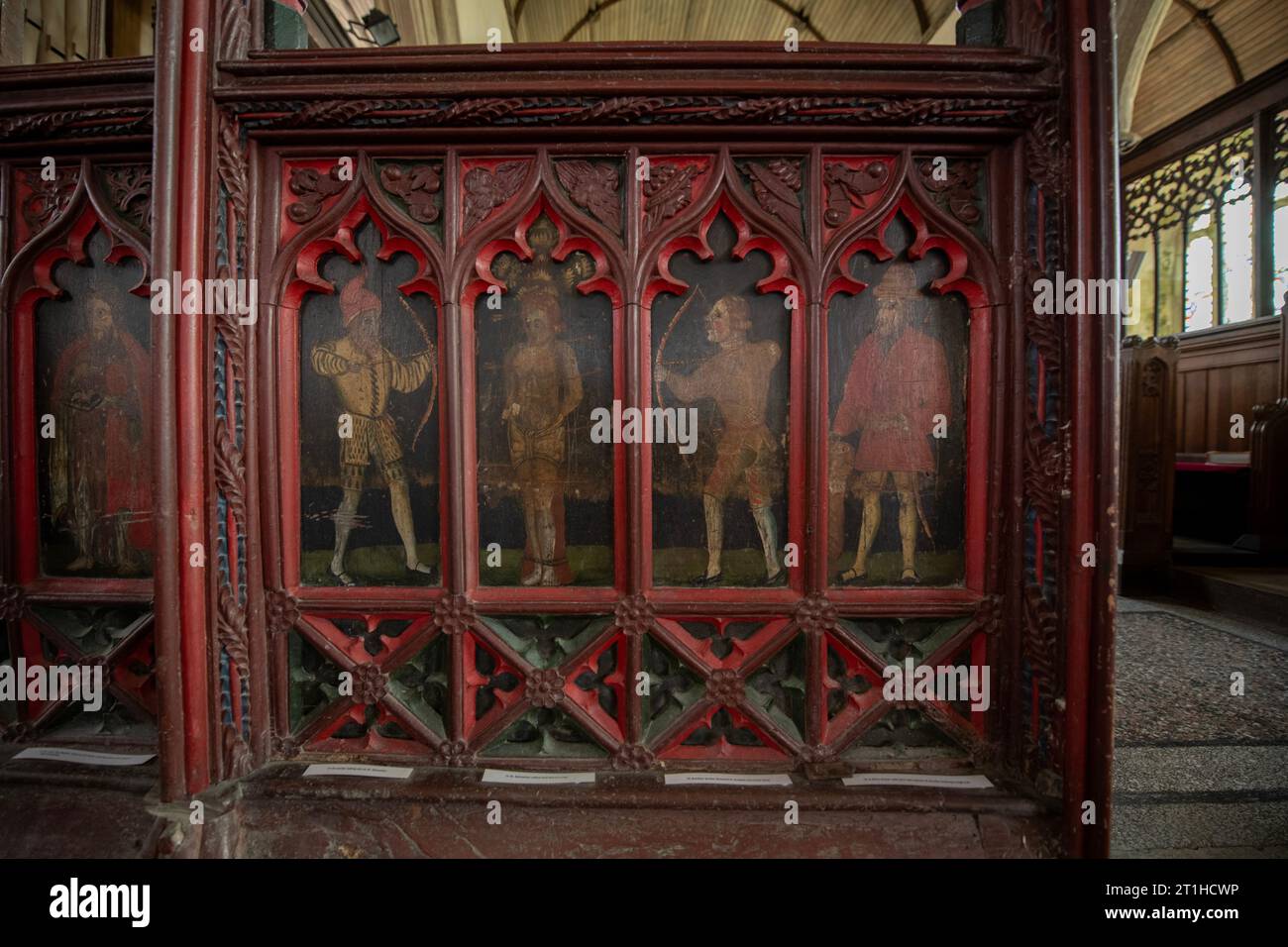 15th century painted panels on rood screen, St Peter's Church ...