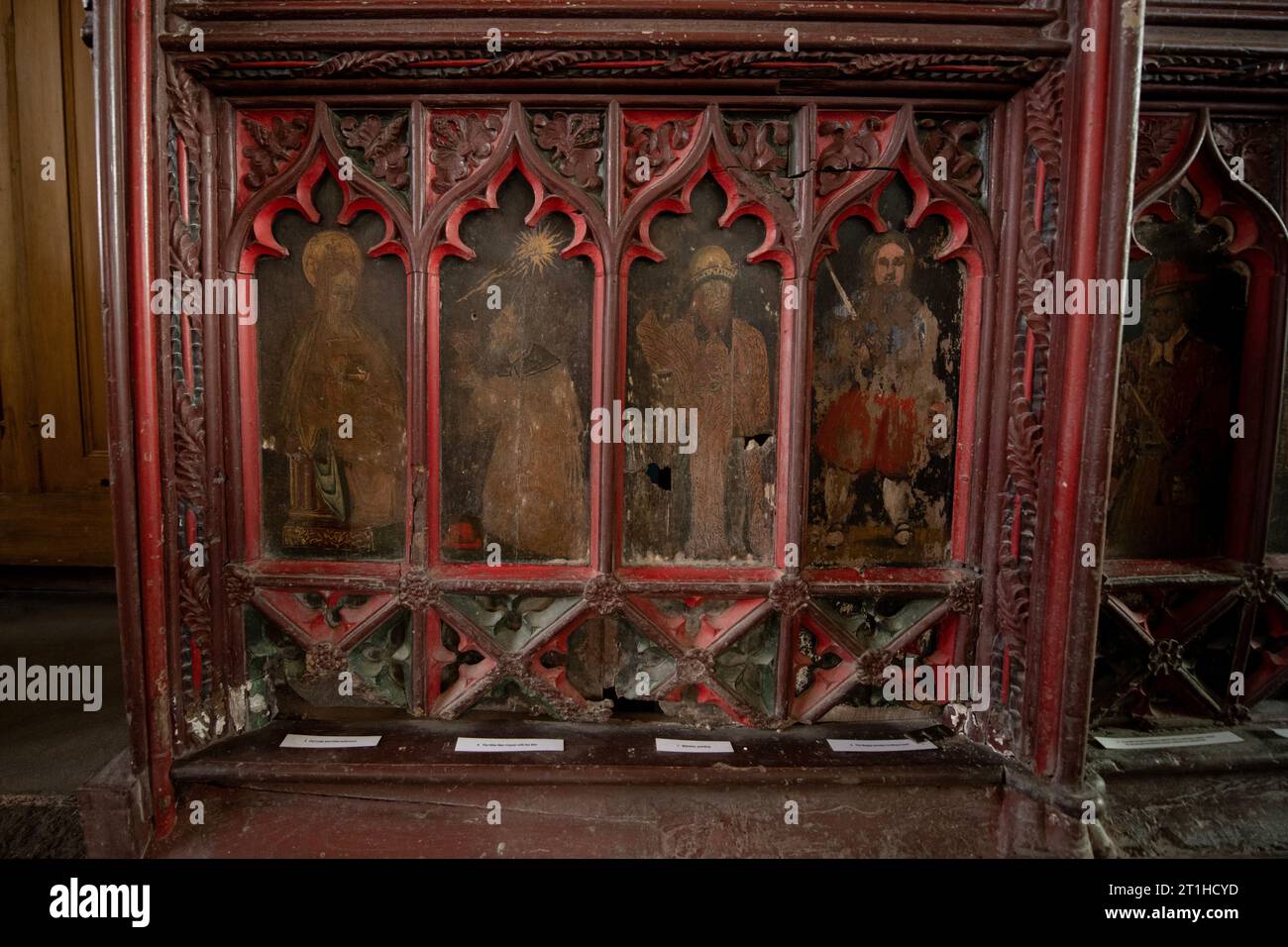 15th century painted panels on rood screen, St Peter's Church ...