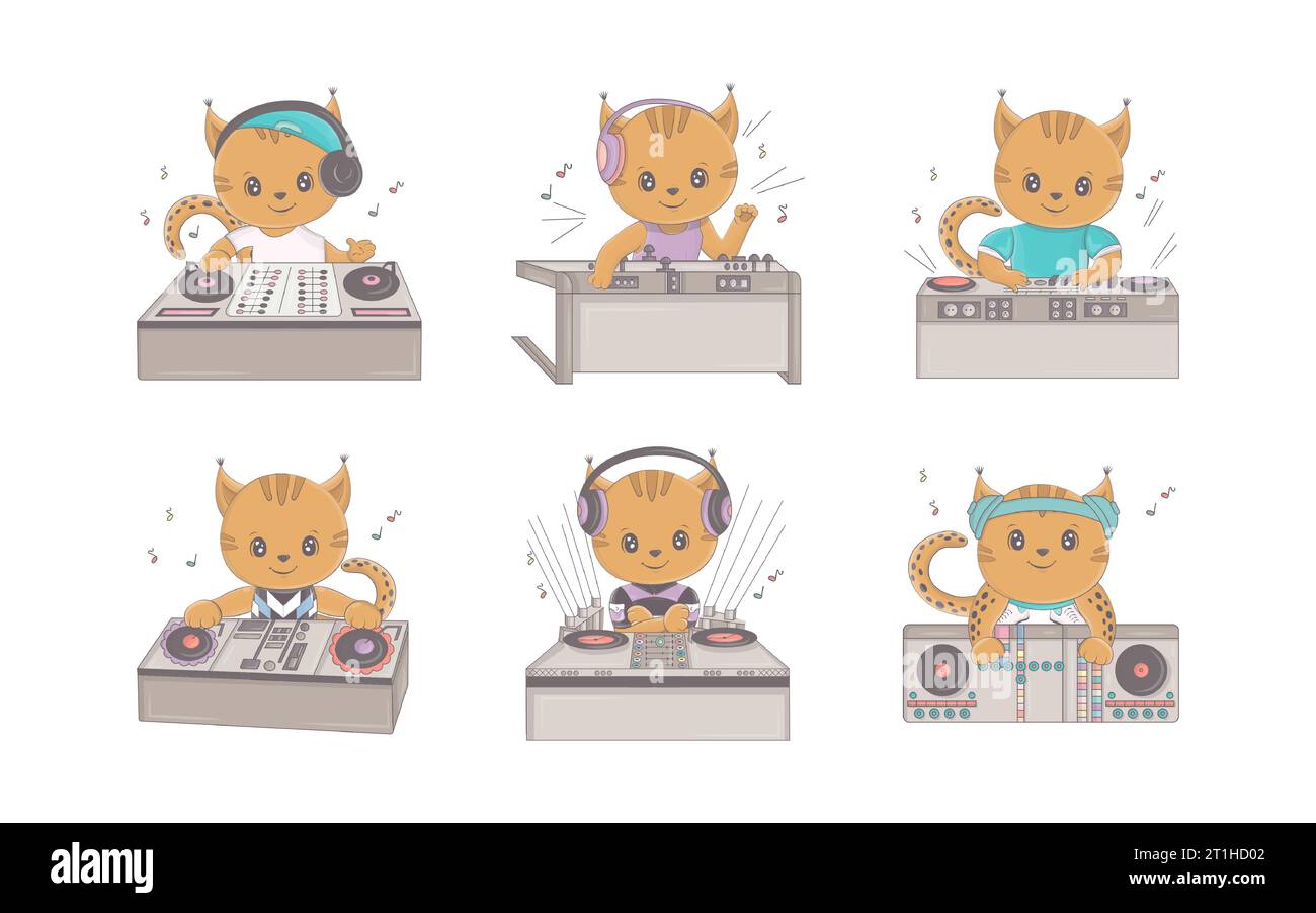 Set of Cartoon Isolated Lynx. Collection of Cute Vector Cartoon Cat ...