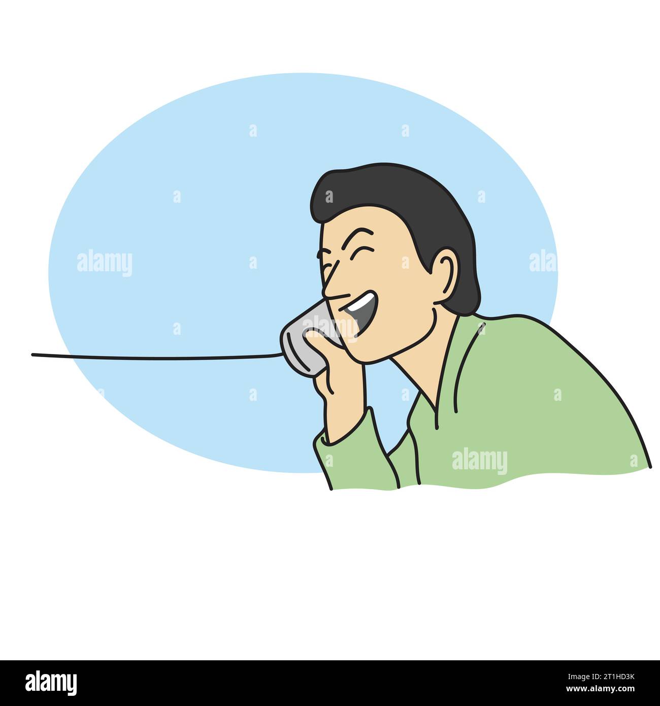 Closeup man talking on can phone illustration vector hand drawn ...