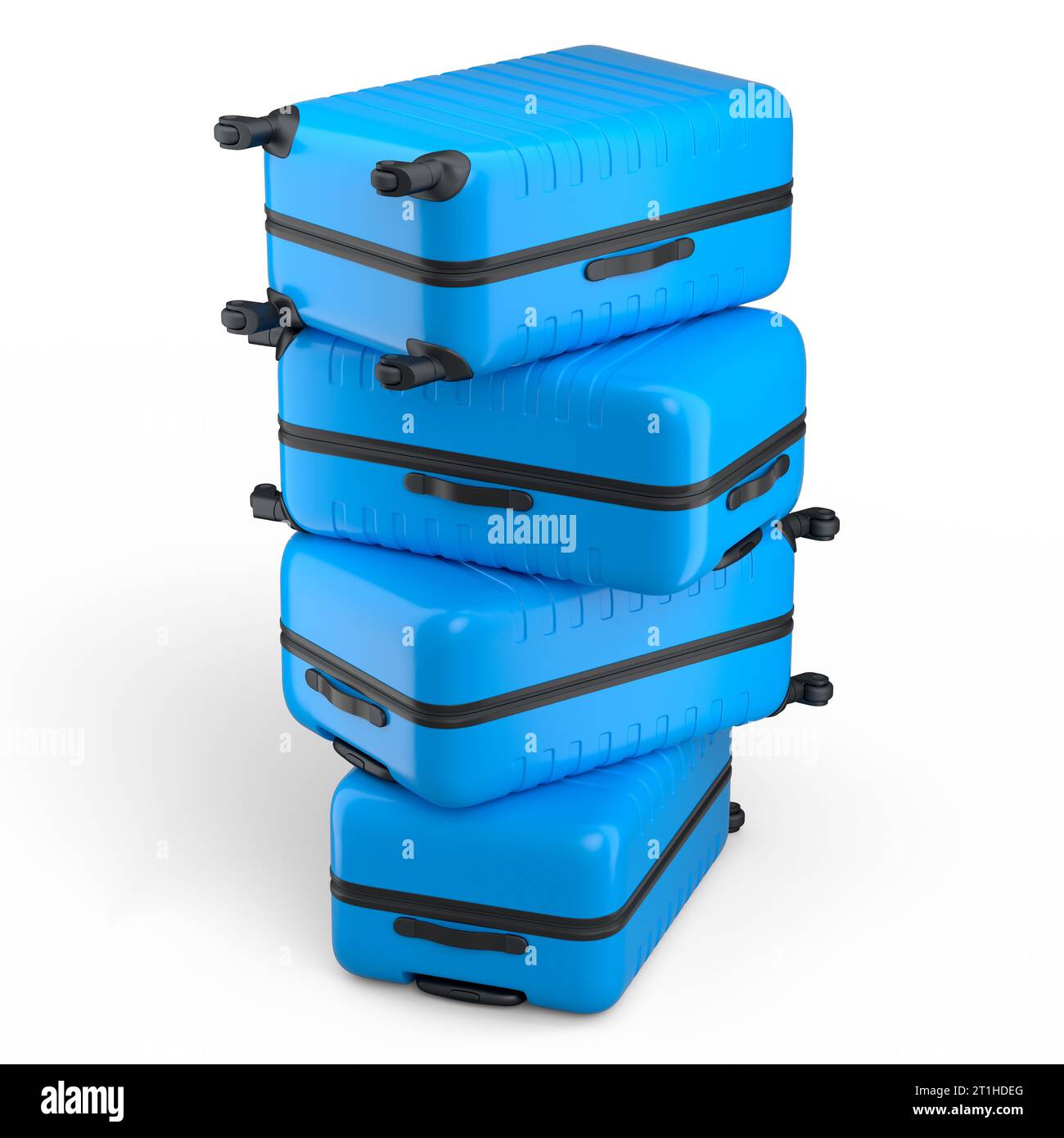 Stack of polycarbonate suitcases isolated on white background. 3d ...