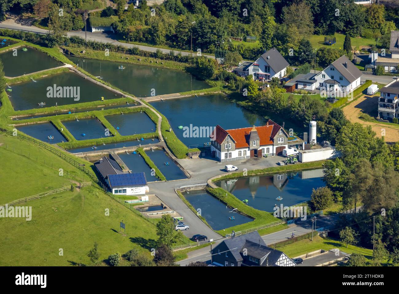 Luftbild, Sauerländer Forellenzucht Thomas Rameil, Fischteiche ...