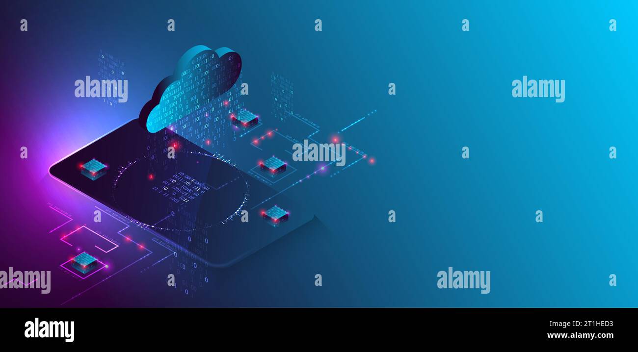 Isometric big data processing concept, cloud database. Abstract ...