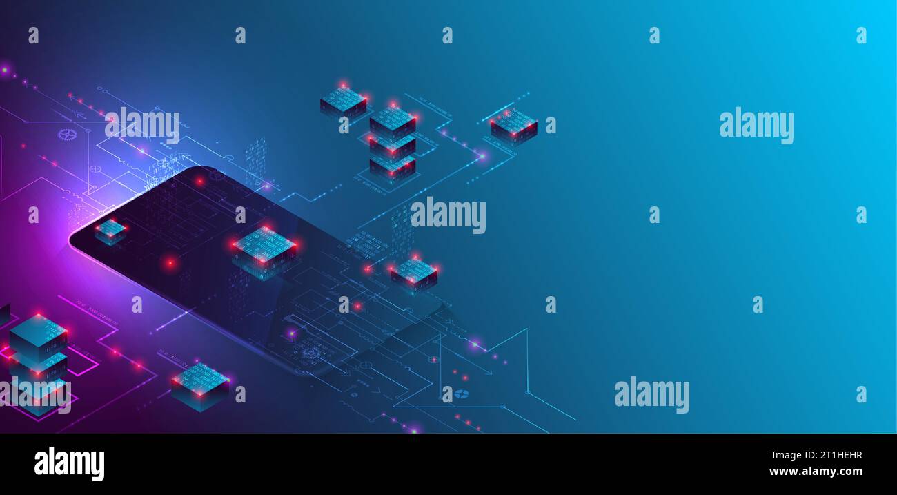 Isometric big data processing concept, cloud database. Abstract ...
