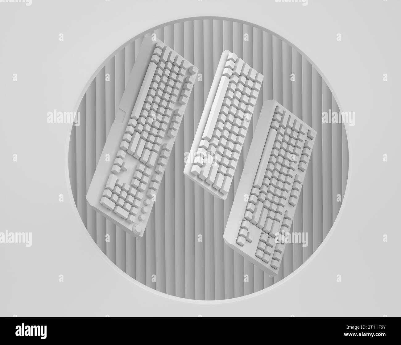 Set of keyboard from of gamer workspace on cylinder podium on ...