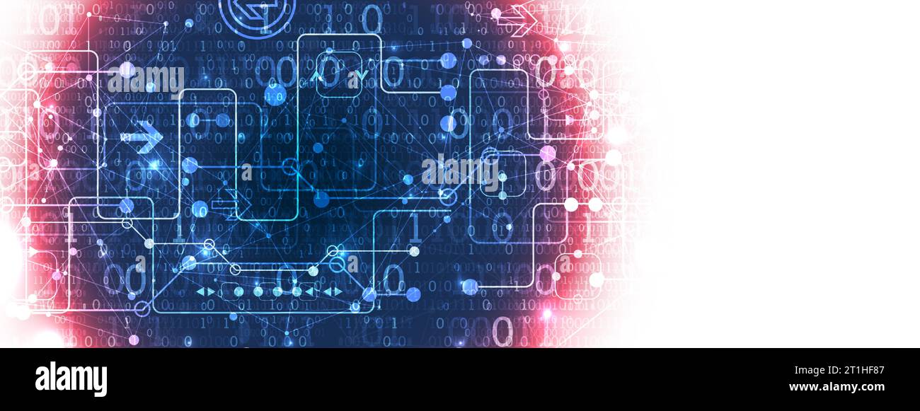 Abstract technology concept with binary code . Circuit board, high computer color background ...
