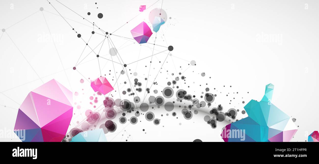 Template for science and technology presentation with connecting dots and lines. Plexus style ...