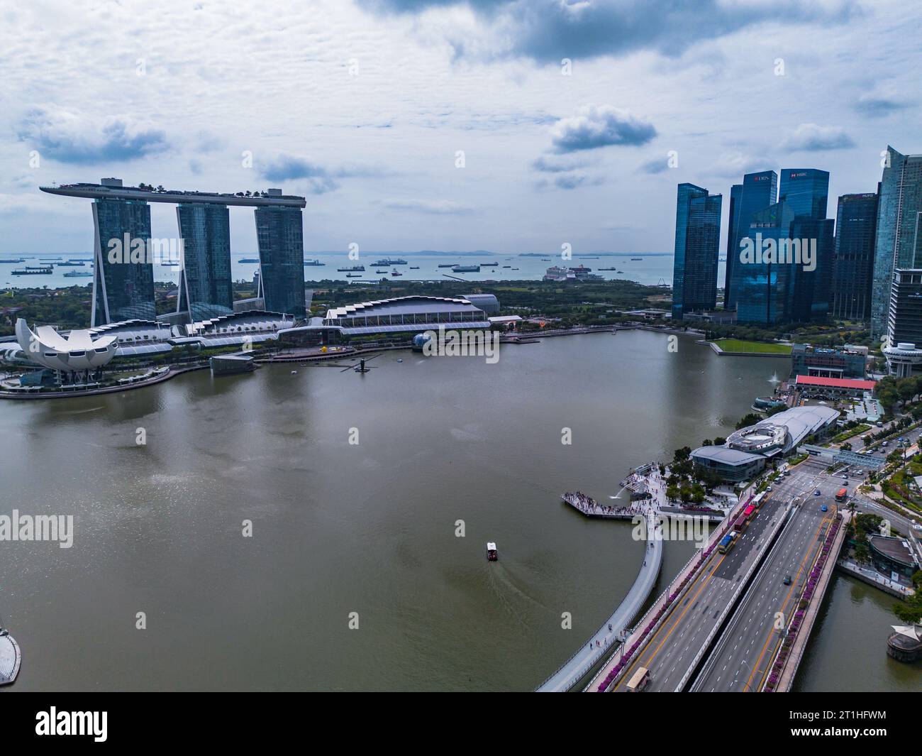 Aerial view of Marina Bay Sands in Singapore. The iconic building in ...