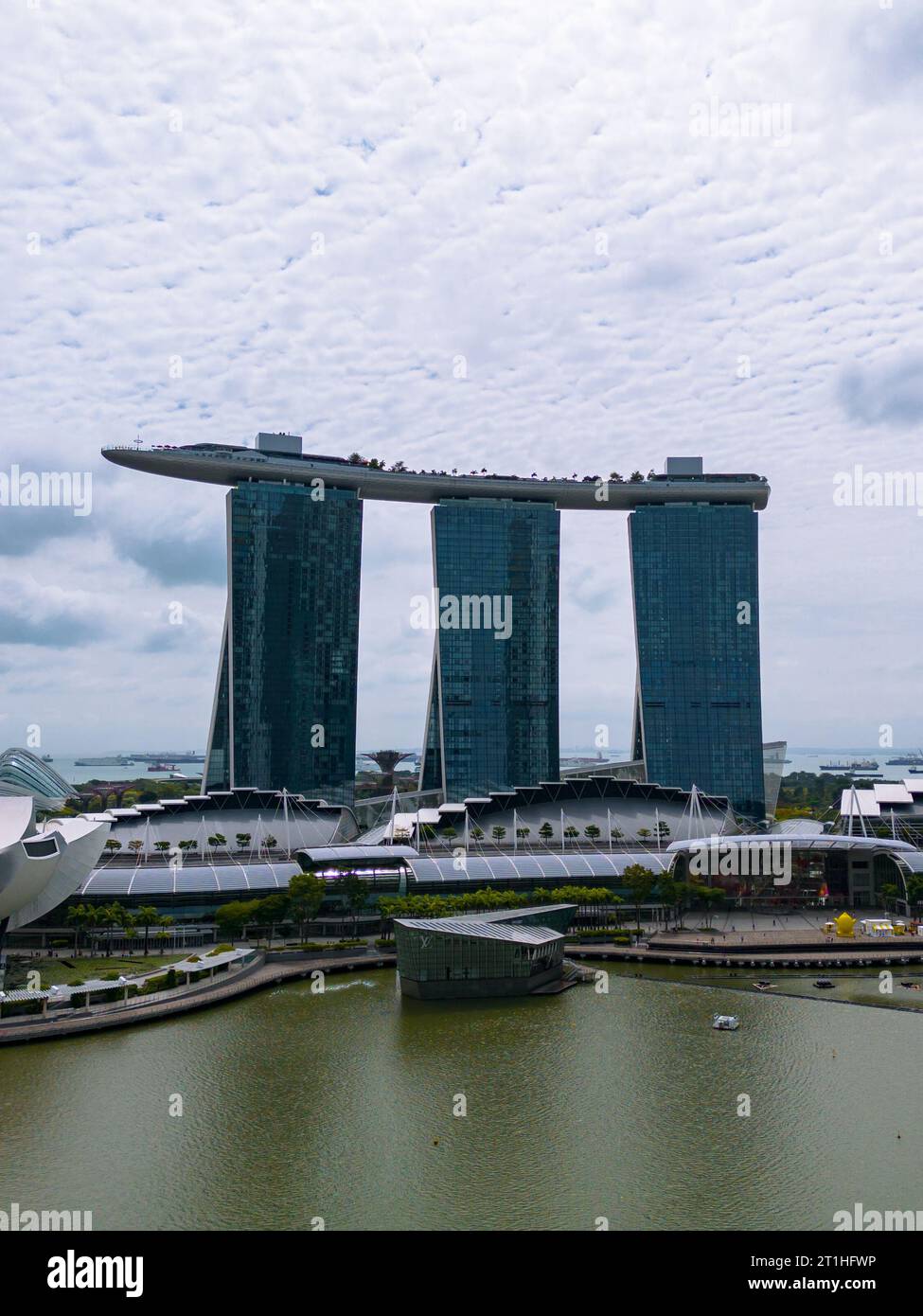 Aerial view of Marina Bay Sands in Singapore. The iconic building in ...