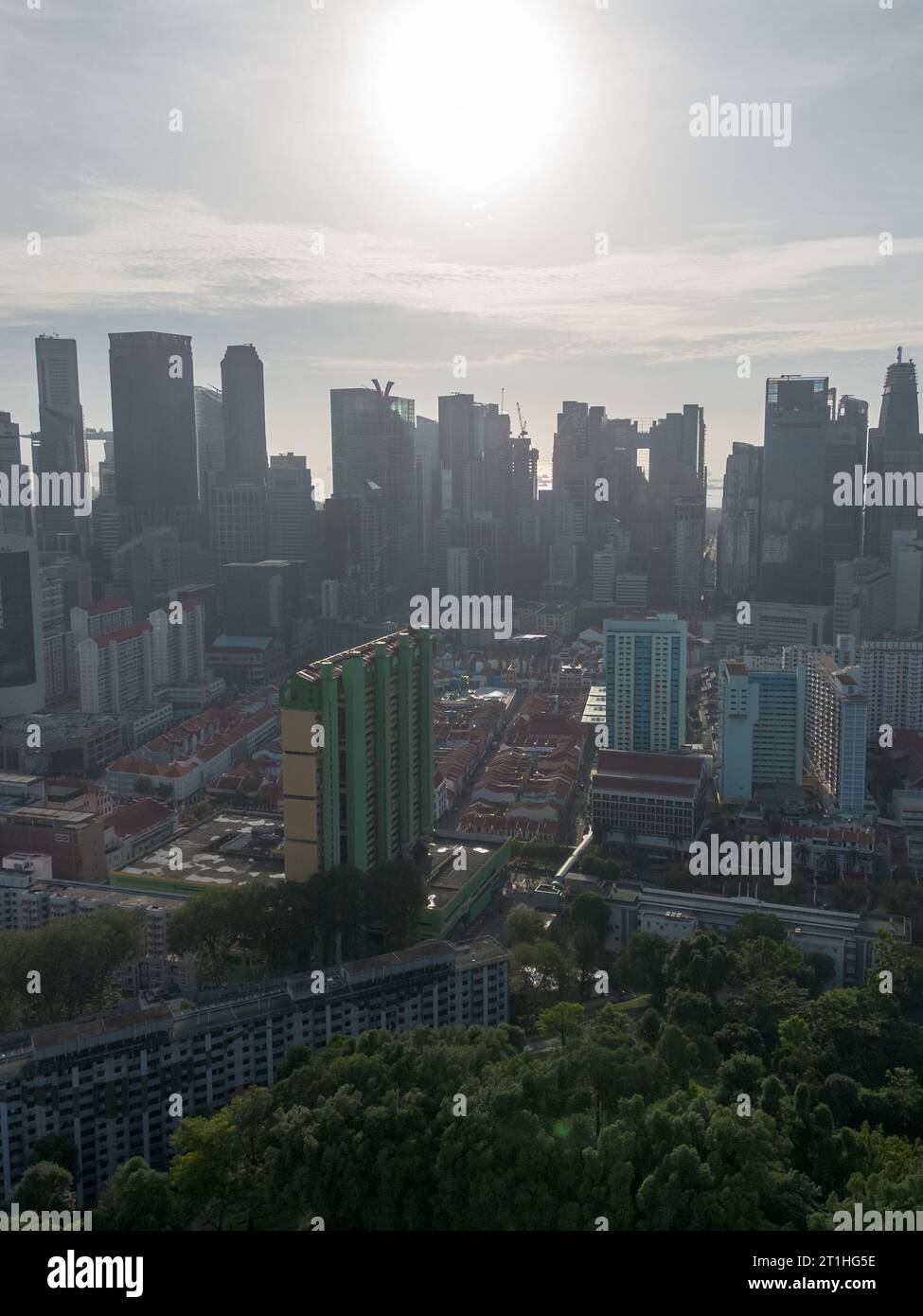 Aerial view of Singapore city skyline with residential buildings during ...
