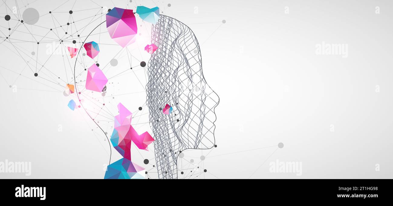 Outline of a human head with an abstract wave. Plexus effect Stock ...